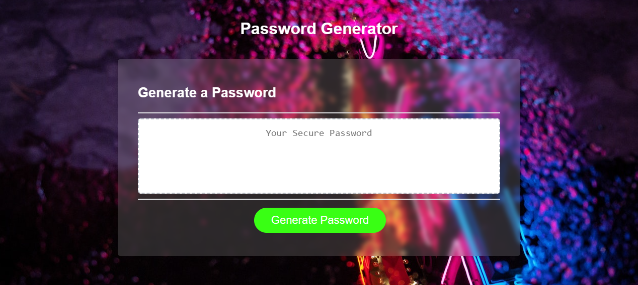 GitHub - Mandarinfish1/Password-Generator: Password challenge