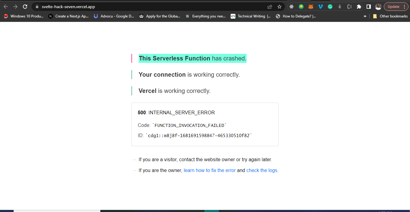 This Serverless Function has crashed. · vercel community · Discussion #2102 · GitHub
