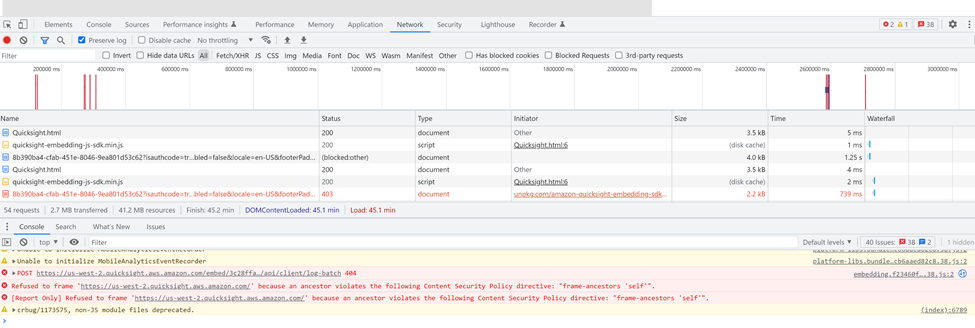refuse to connect frame URL exception "frame-ancestors 'self'" using-angular, chrome; related ...