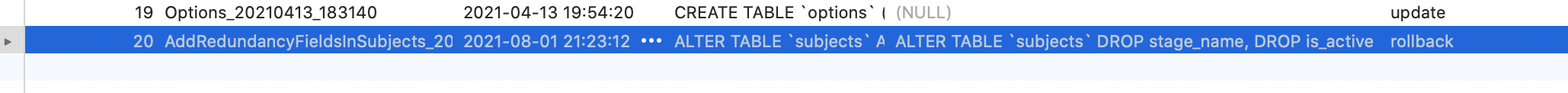 I got unexpected result while using bee migrate after rollback · Issue #4710 · beego/beego · GitHub