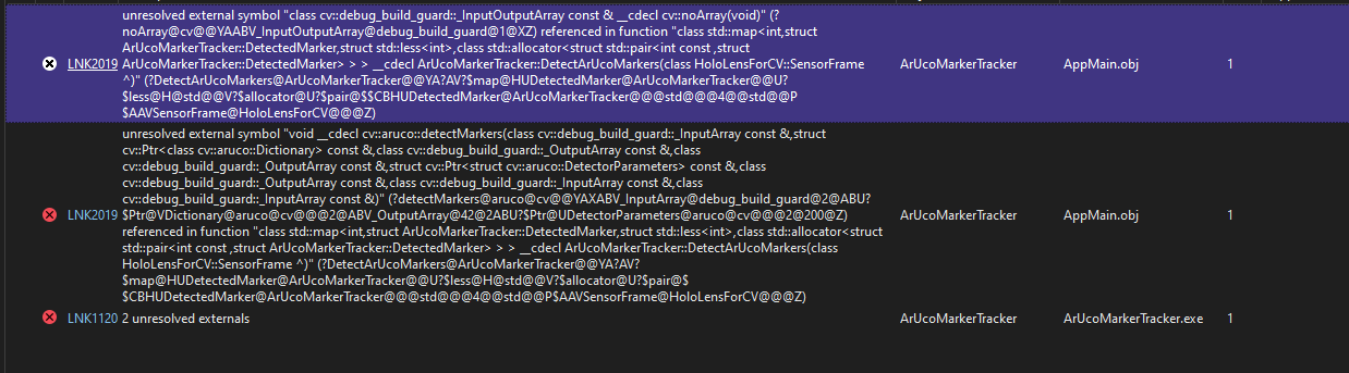 Cannot build ArUco Marker Tracker · Issue #156 · microsoft/HoloLensForCV · GitHub