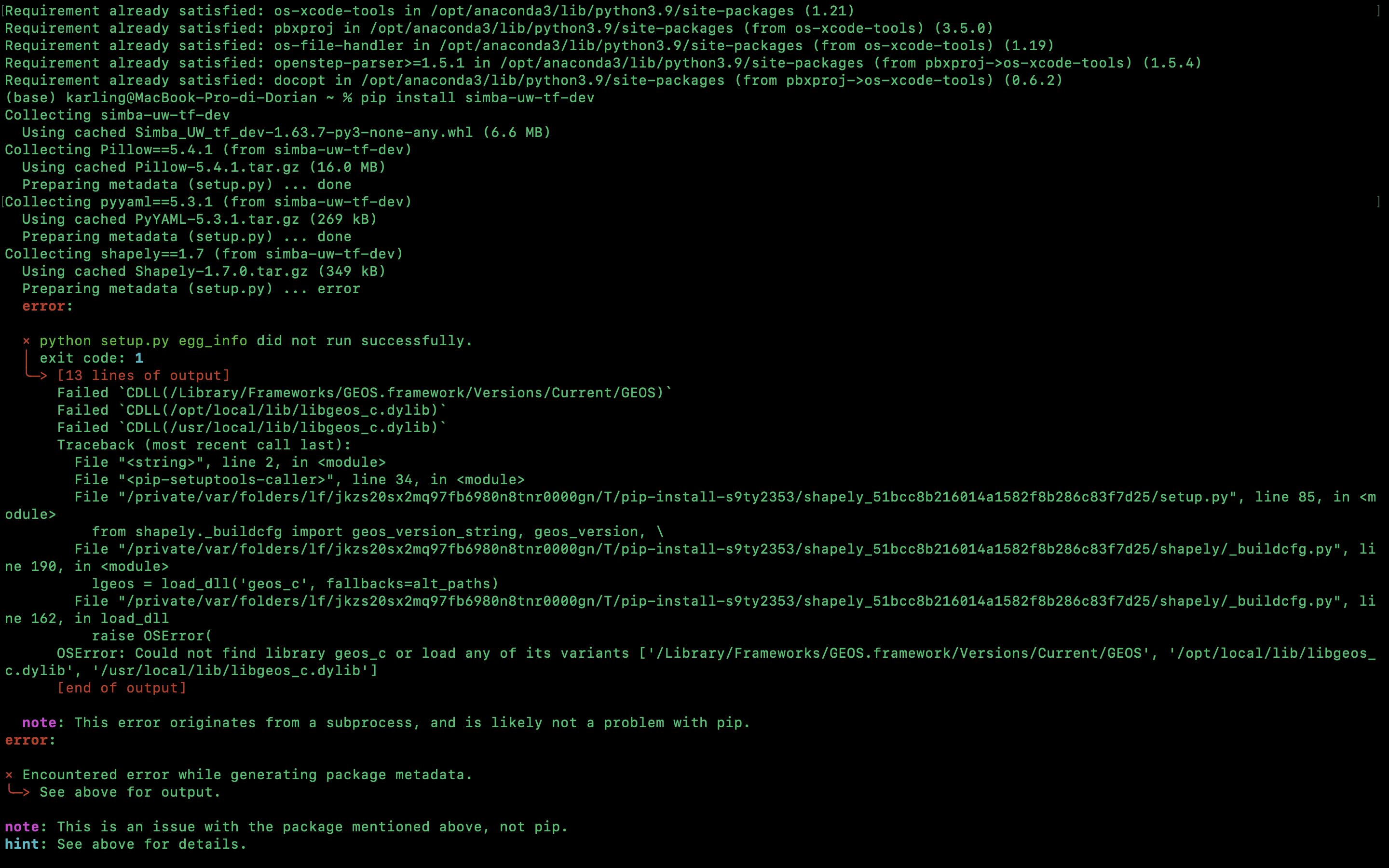 I faile to install SimBA on MacOS Ventura 13.4.1 · Issue #271 · sgoldenlab/simba · GitHub