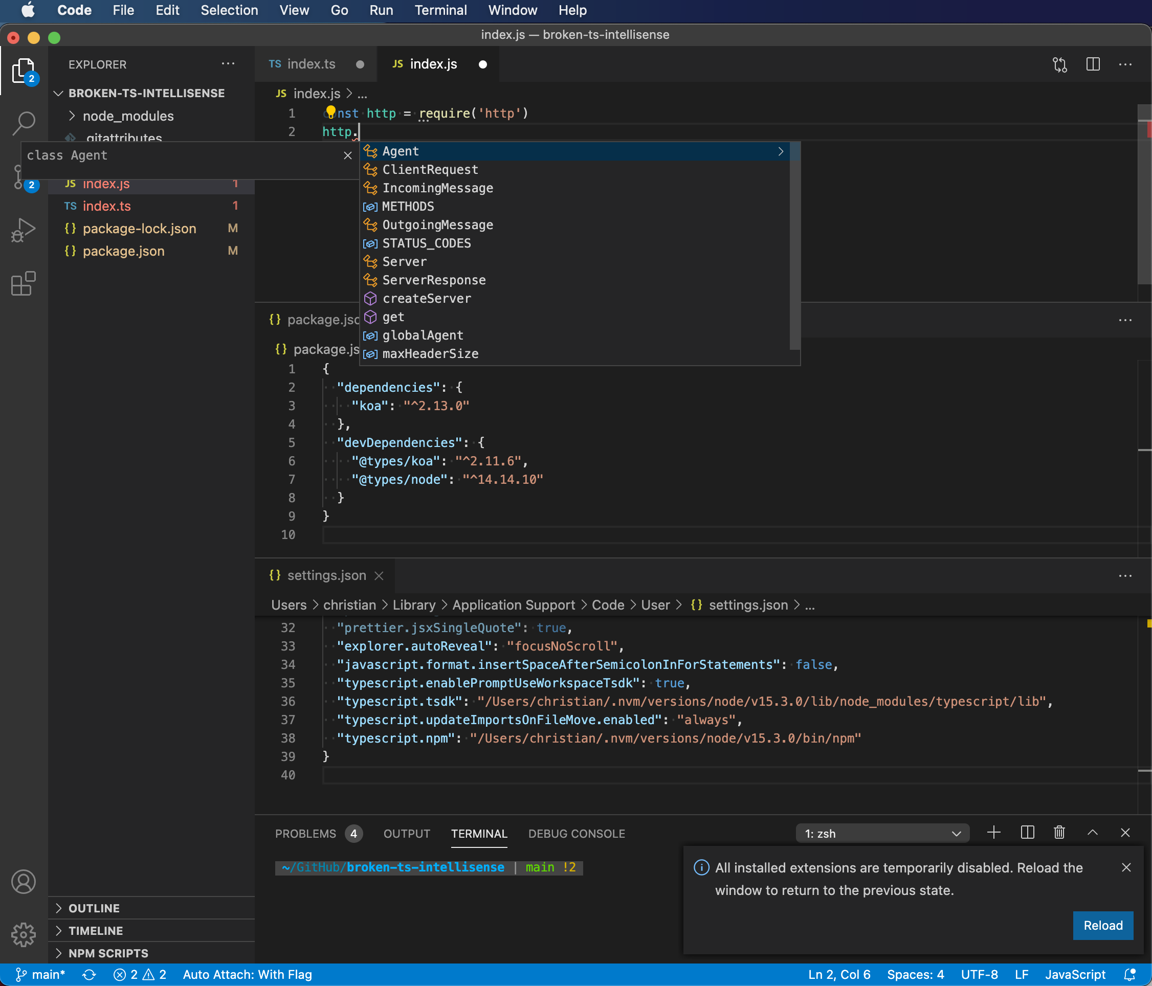 Typescript Intellisense And Automatic Type Acquisition Doesnt Work · Issue 111986 · Microsoft