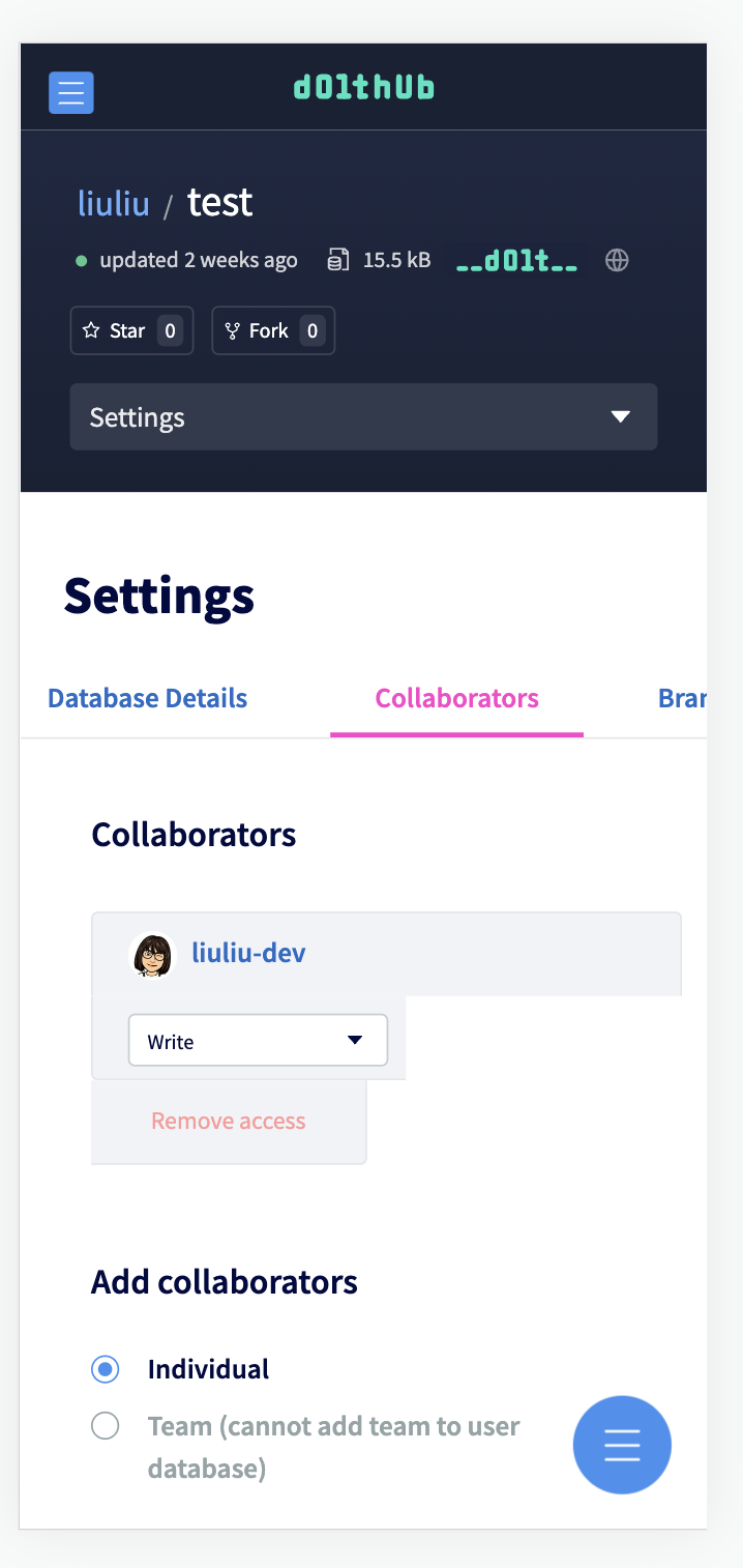 Database settings page collaborators list does not look good on mobile · Issue #400 · dolthub ...