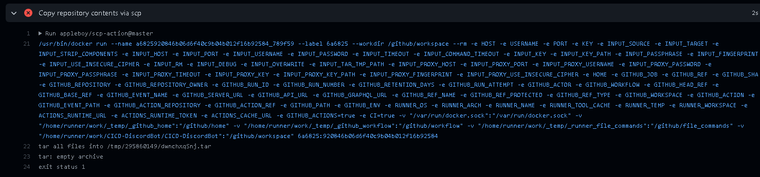 Getting tar error, no clue what it means.. · Issue #145 · appleboy/ssh-action · GitHub