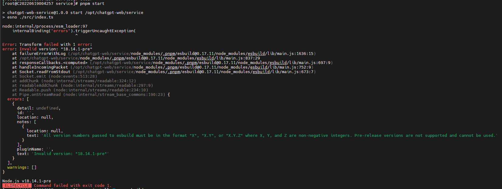 pnpm start 出错 · Issue #1737 · Chanzhaoyu/chatgpt-web · GitHub
