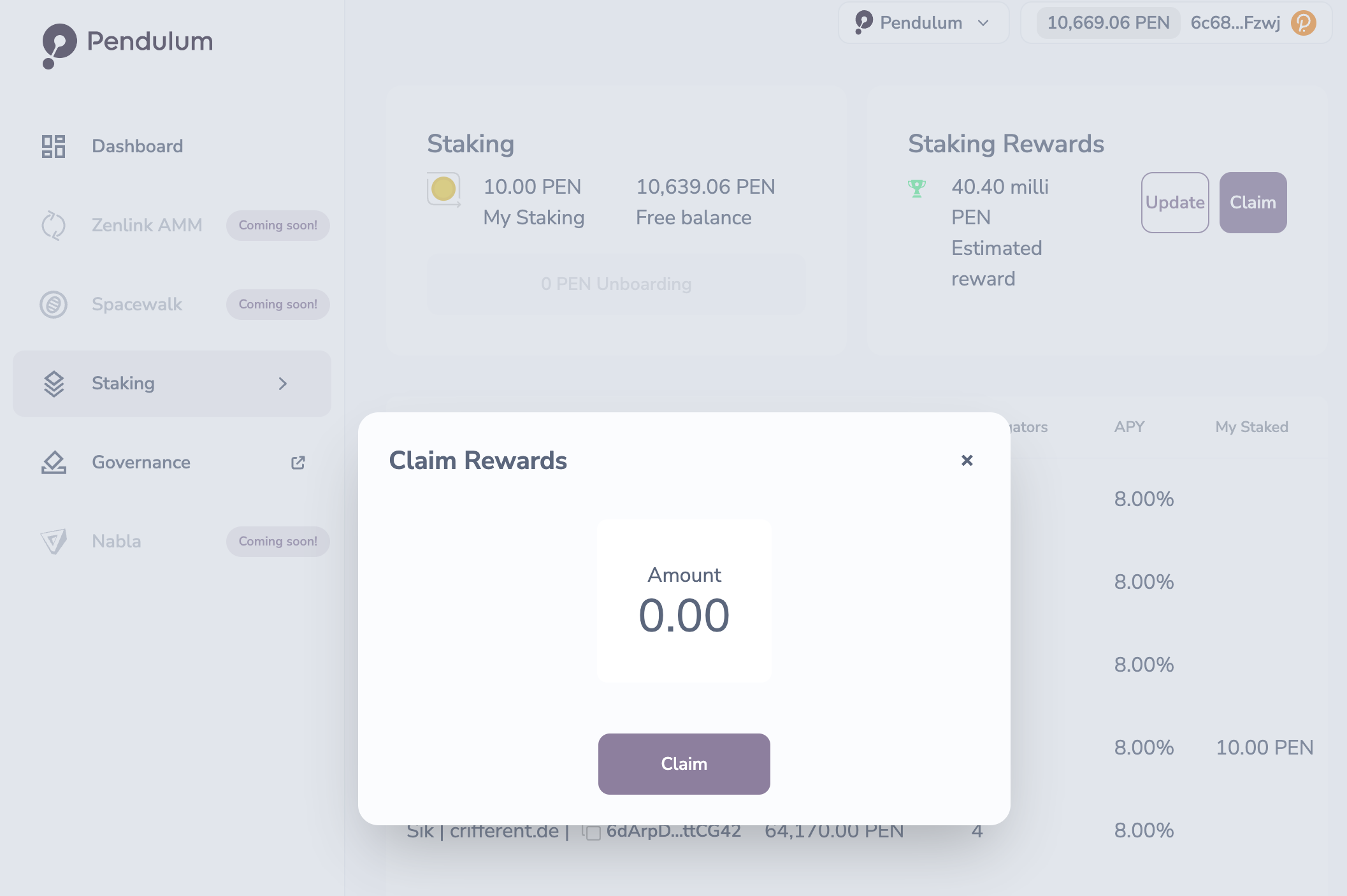 Claim Dialog Not Showing Proper Amount · Issue 212 · Pendulum Chain