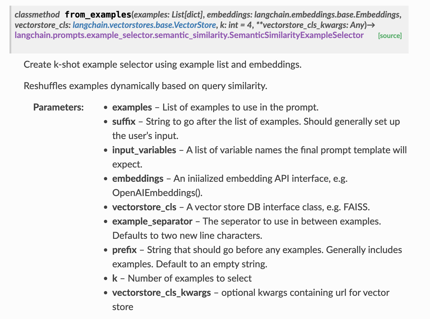 docs for SemanticSimilarityExampleSelector & method signature don't match · Issue #243 ...