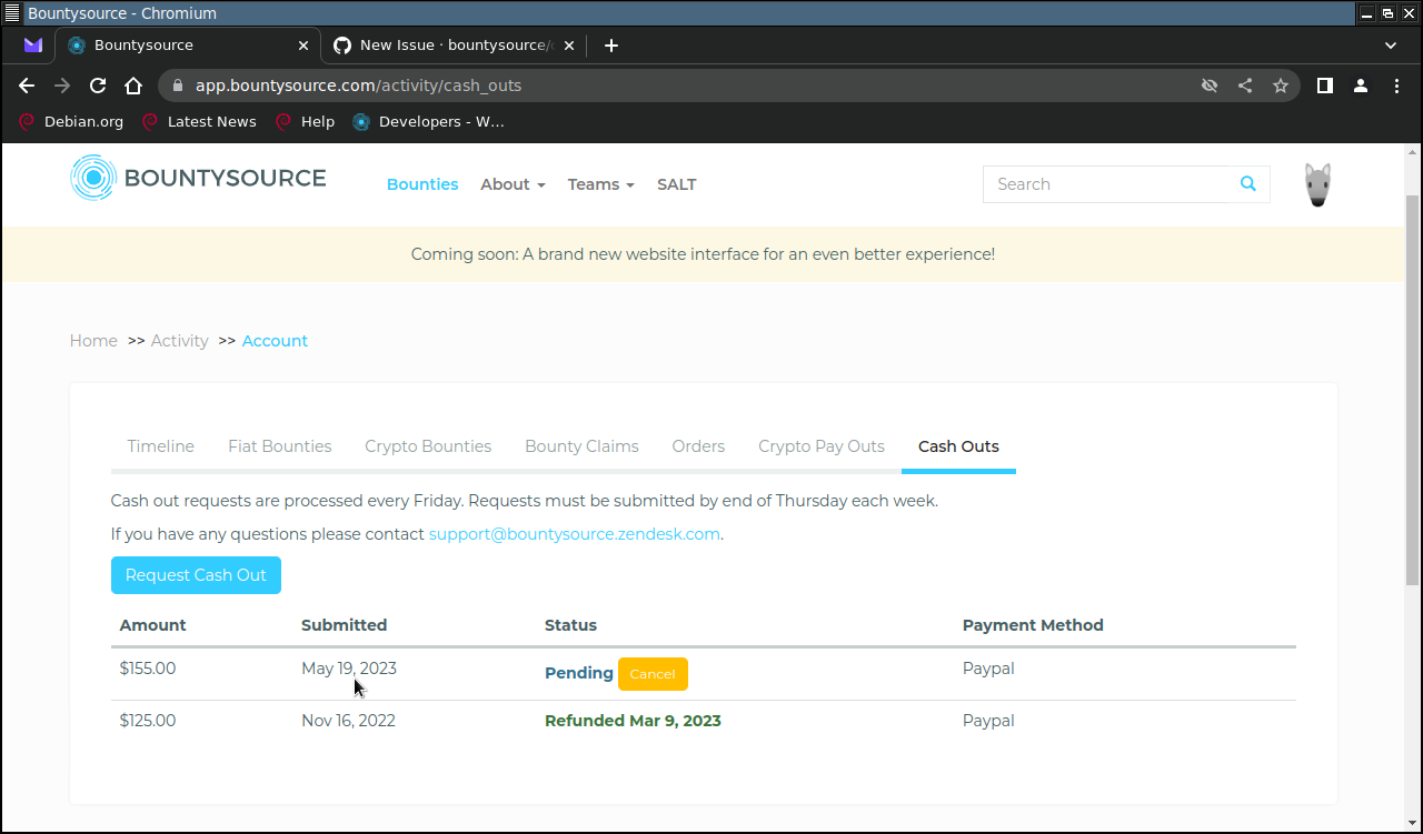 $139.50 cash out requested on the 19th of May; request not even acknowledged, let alone ...