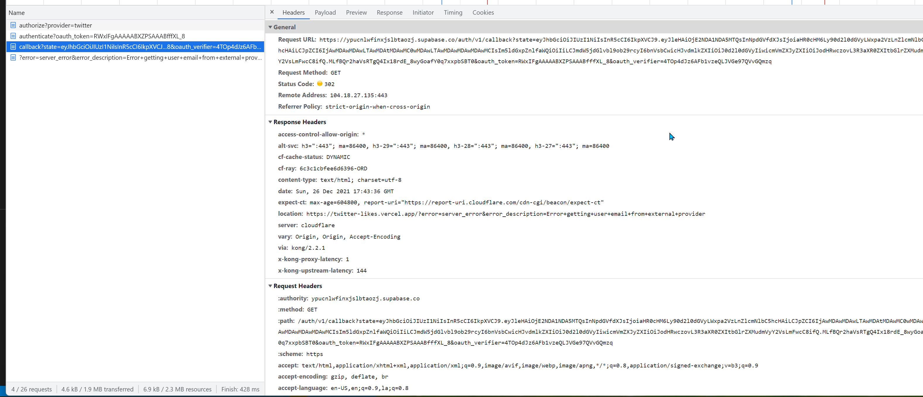 Issues authenticating with Twitter login "error_description=Error ...