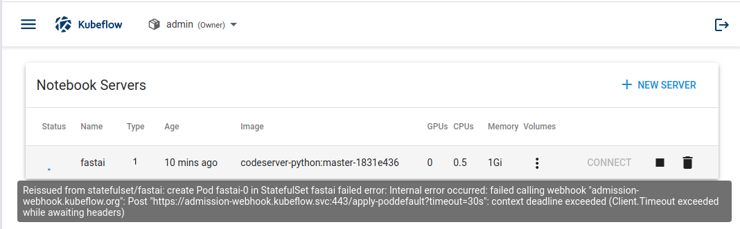 Notebook server fails to launch: failed calling webhook "admission-webhook.kubeflow.org" · Issue ...