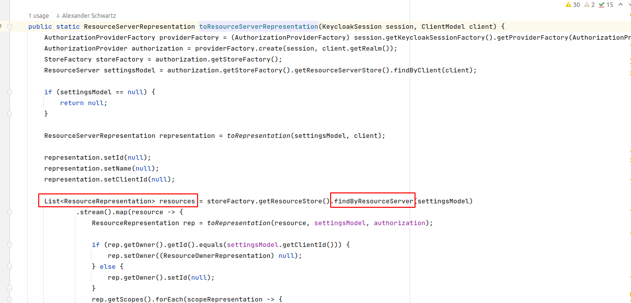 OutOfMemoryError in `org.keycloak.authorization.admin.ResourceServerService.exportSettings ...