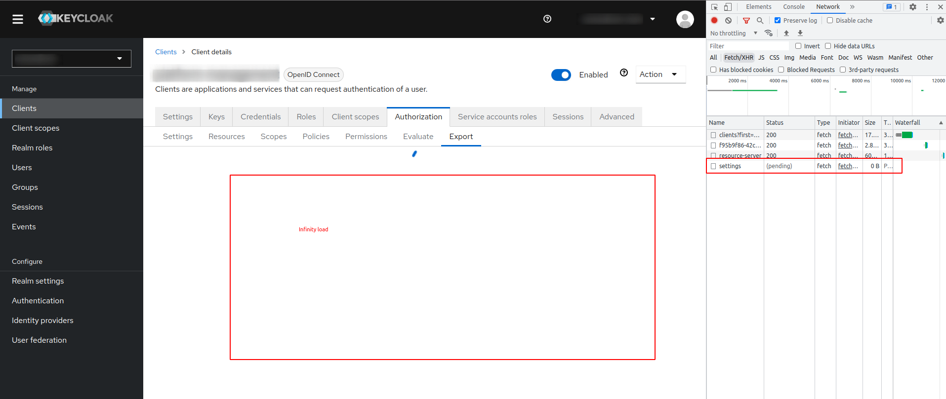 OutOfMemoryError in `org.keycloak.authorization.admin.ResourceServerService.exportSettings ...