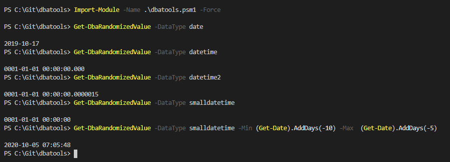 Bug Get Dbarandomizedvalue Not Working Well With Date Datatypes Except Date · Issue 6920
