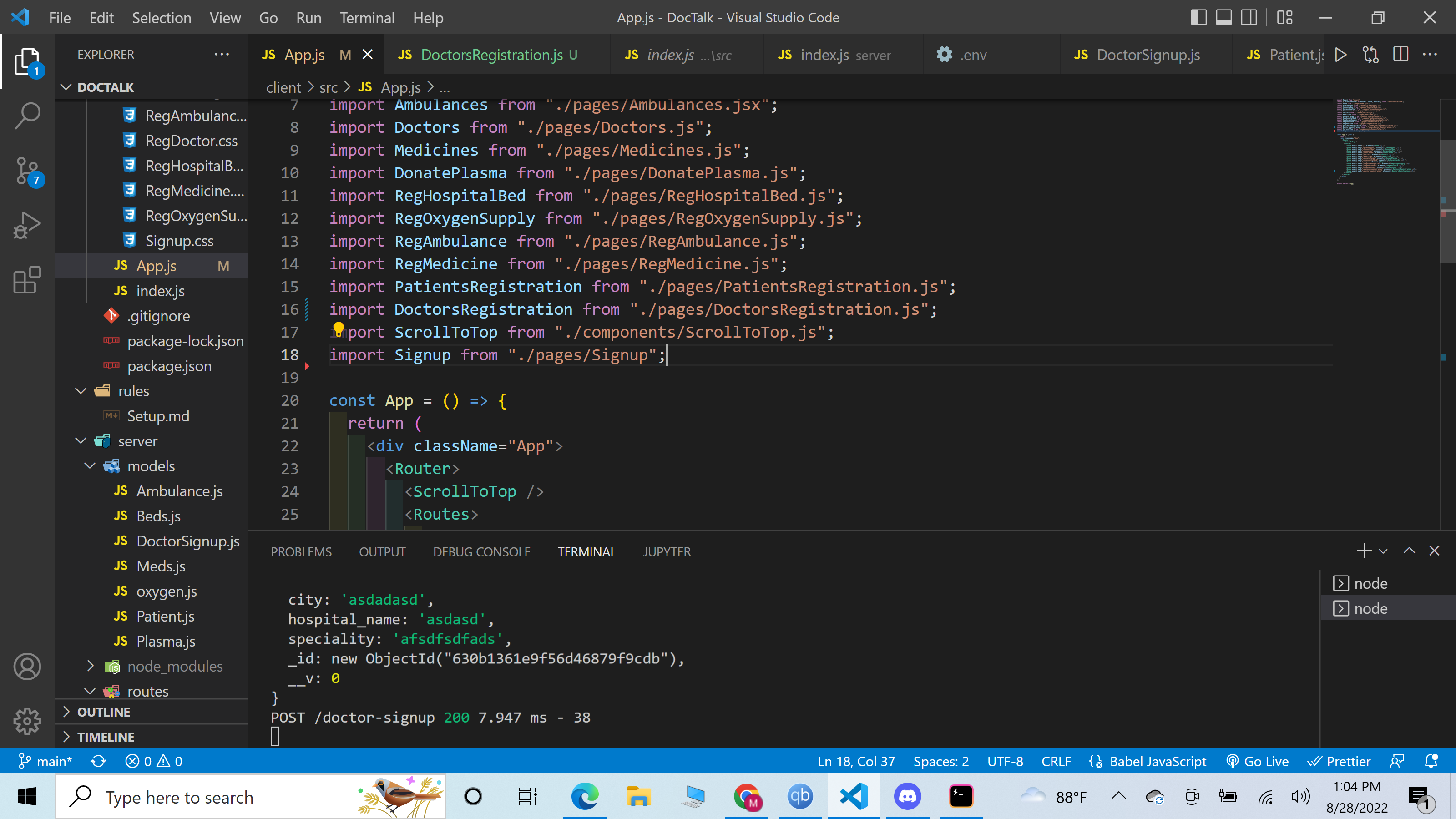 Backend of the patients signup & signin page · Issue #73 · ItsRoy69/DocTalk · GitHub