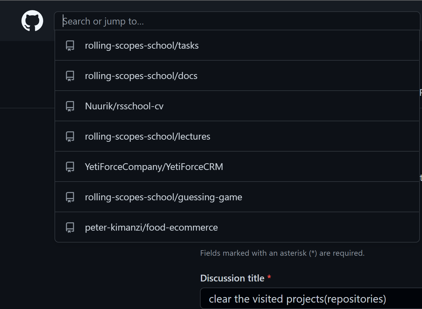 clear the visited projects(repositories) · community · Discussion #43576 · GitHub