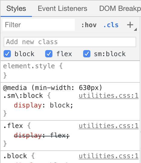 Variant styles not displayed in chrome devtools · Issue #864 · tailwindlabs/tailwindcss · GitHub
