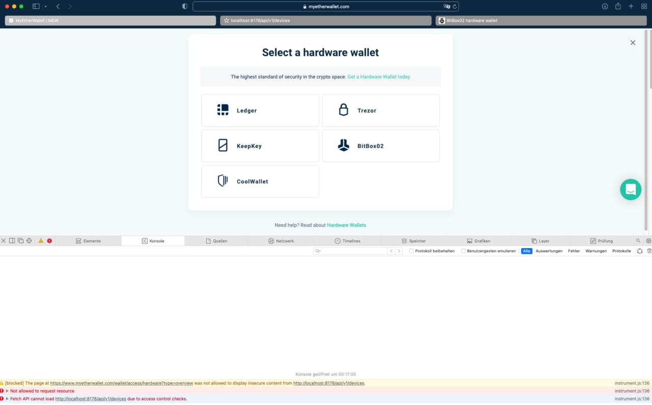 Bitbox02 on Safari · Issue #3636 · MyEtherWallet/MyEtherWallet · GitHub