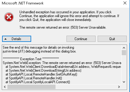 Error 503 and lost connection · Issue #196 · JohnnyCrazy/SpotifyAPI-NET · GitHub