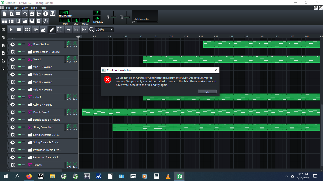Could not open C:/Users/Administrator/Document/LMMS/recover.mmp ...