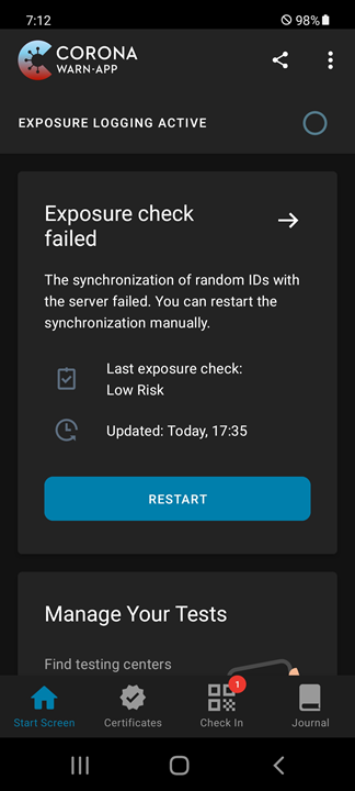 "Exposure check failed" without internet connection despite previous successful check · Issue ...