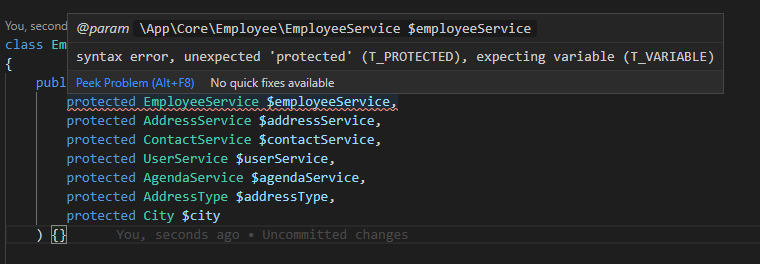 PHP 8 Constructor property promotion not working correctly · Issue #1687 · bmewburn/vscode ...