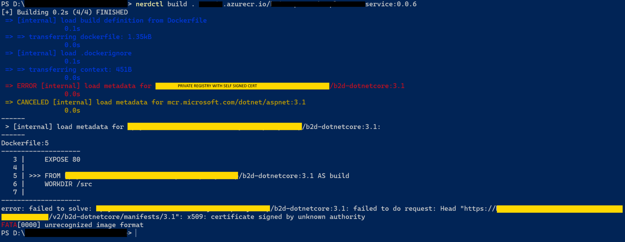 Running Nerdctl Build With Rancher Desktop Fails To Pull Base Images From A Private Registry