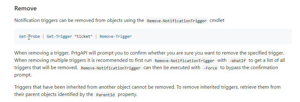 Remove-NotificationTrigger Inherited from parent example. · Issue #162 · lordmilko/PrtgAPI · GitHub