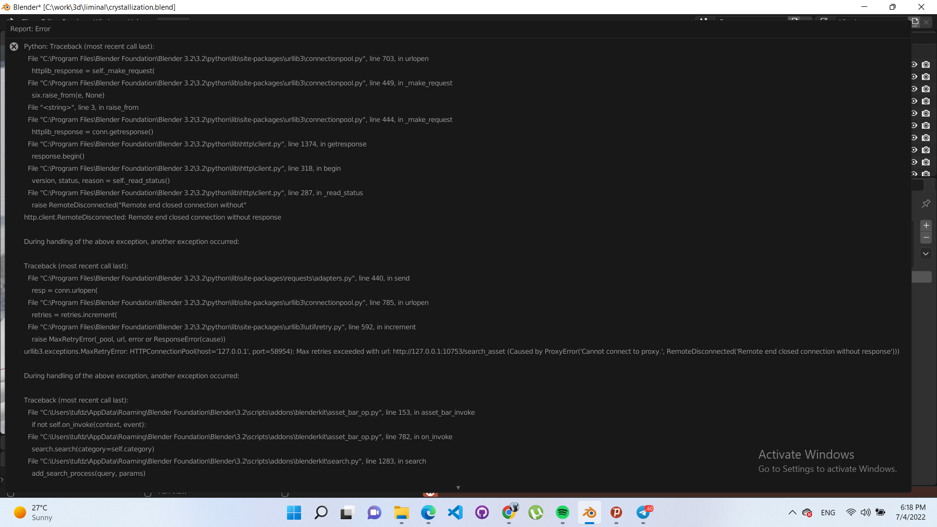 Max retries exceeded with url: http://127.0.0.1:10753/search-asset (Caused by ProxyError('Cannot ...