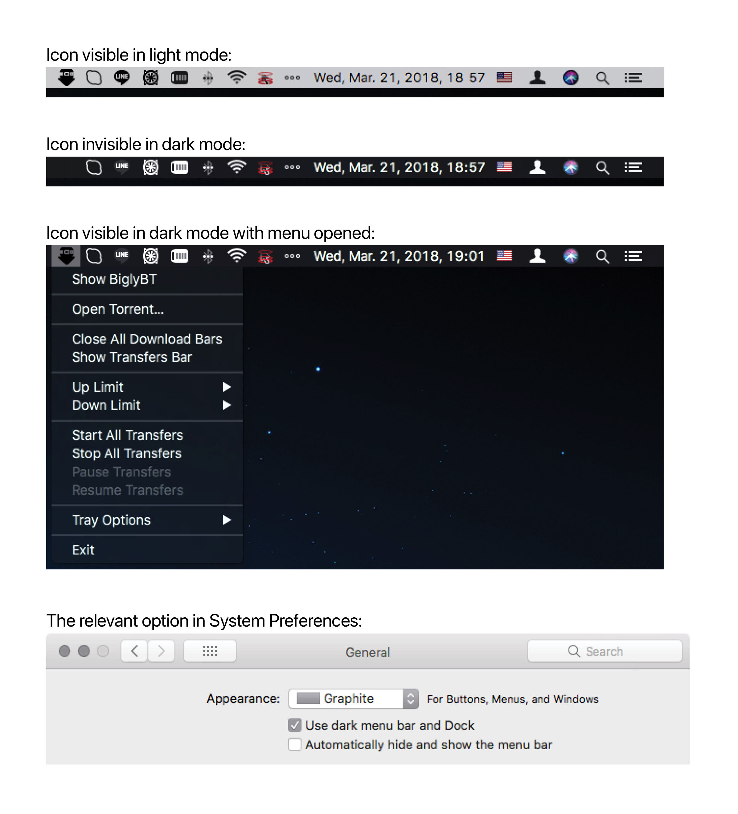 Menu bar icon still not visible in dark theme mode · Issue #204 · BiglySoftware/BiglyBT · GitHub