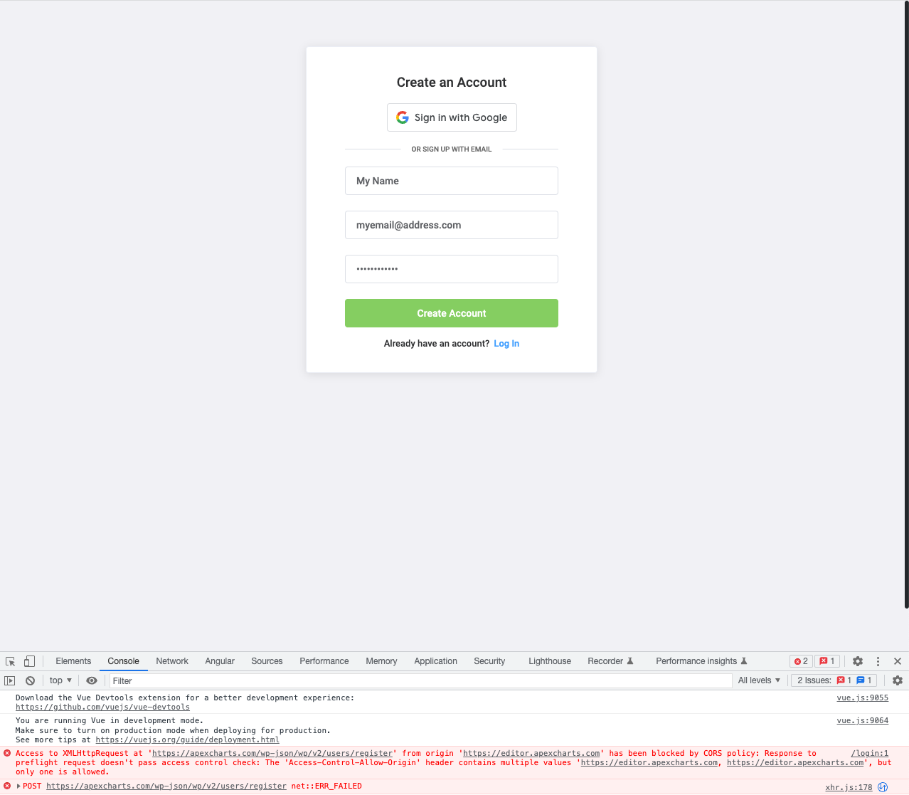 Editor Unable To Create An Account Due To Cors · Issue 3808 · Apexchartsapexchartsjs · Github 