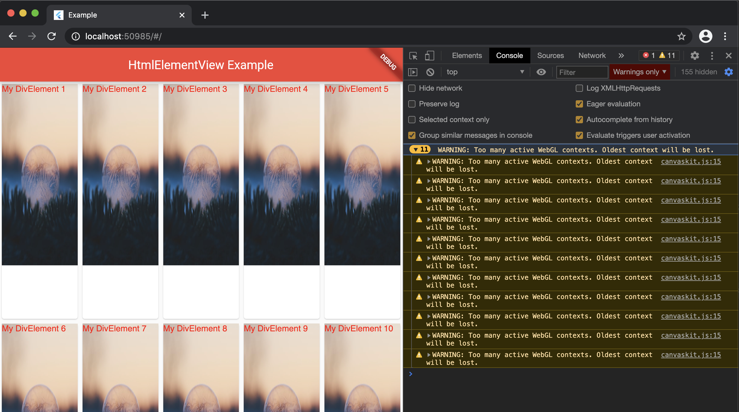 Web `flutter Restoring Webgl Context` Logs In Console While Rendering Canvaskit · Issue