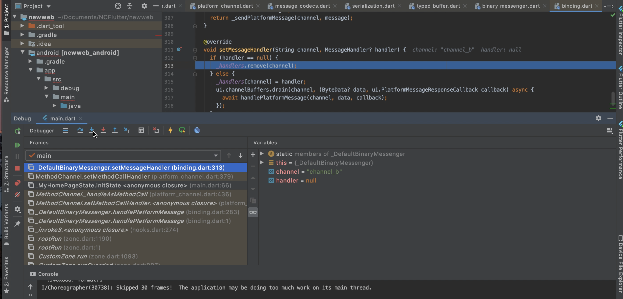 Setting callback of MethodChannel, that has pending message, to null will freeze whole app ...