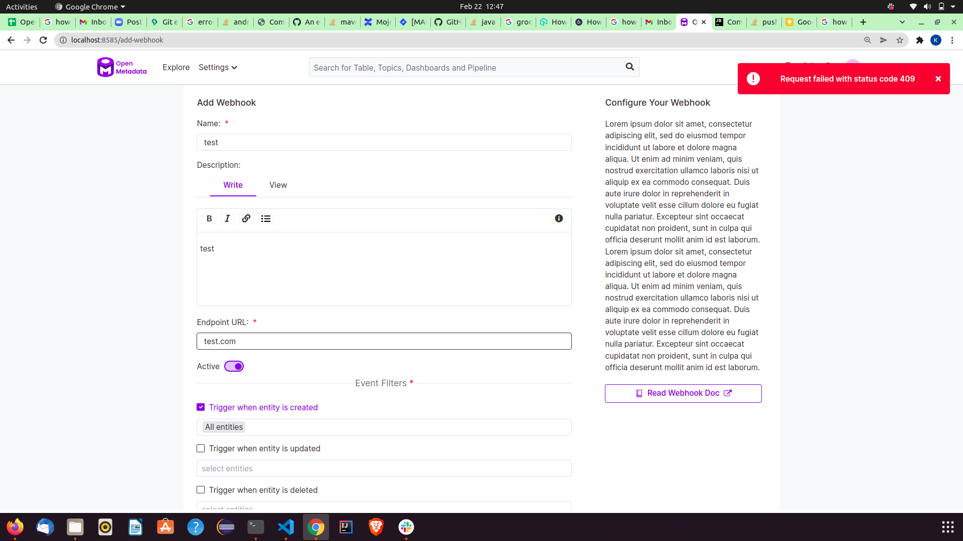 No Proper Error Message Displayed If Adding Duplicate Webhook Name 