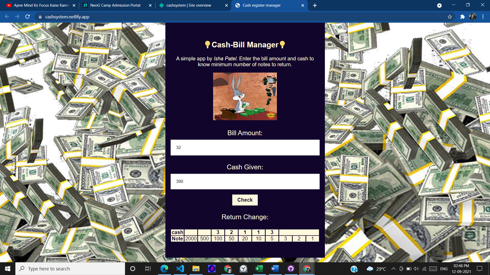 GitHub - ishapatell1/Cash-Bill-System: Input the bill and cash amount ...