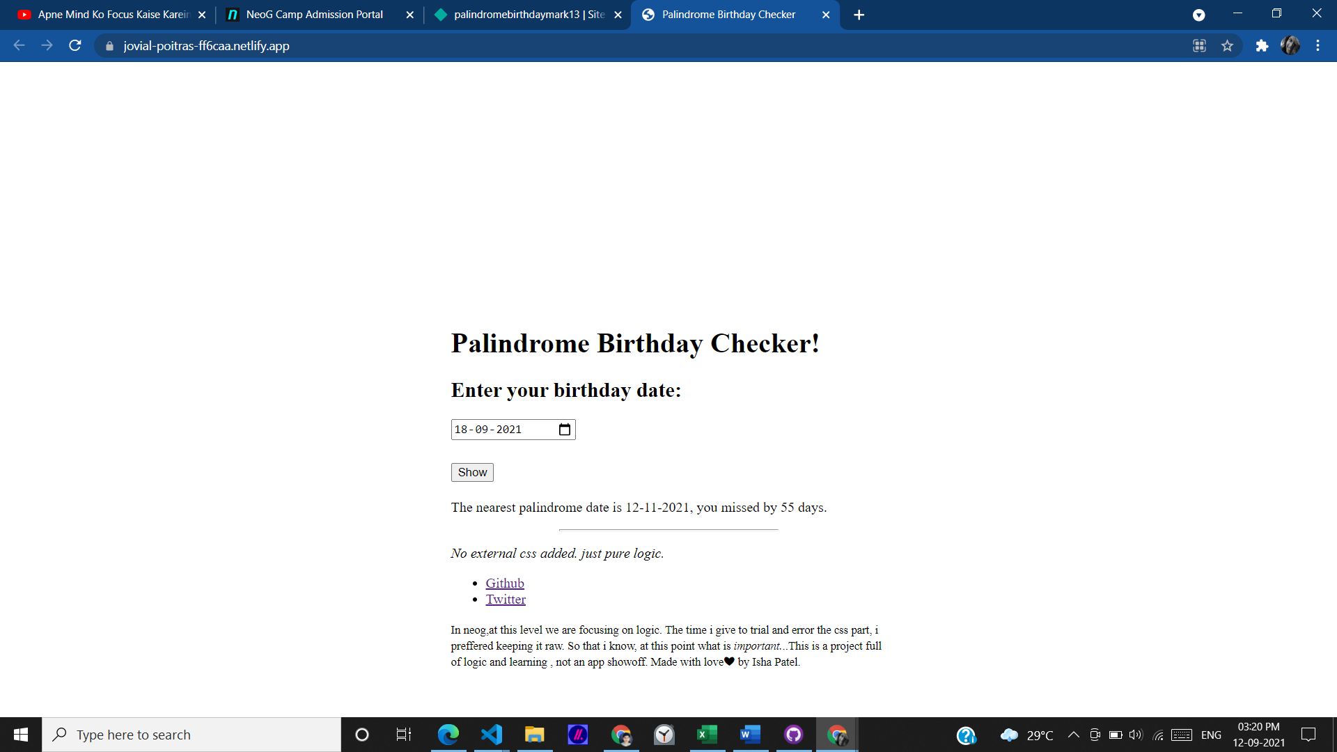 GitHub - ishapatell1/PallindromeCheck: Is your birthday a palindrome?