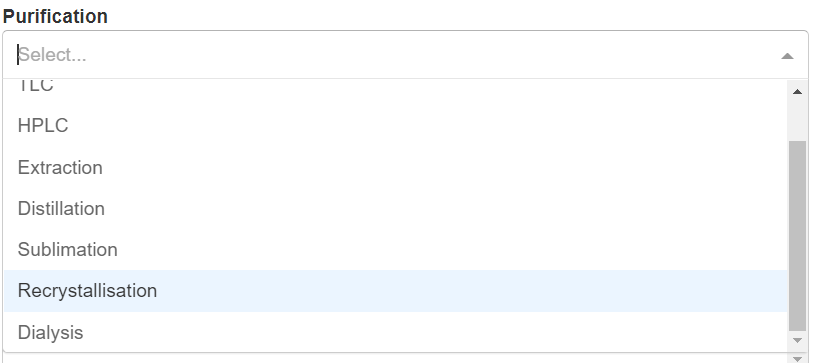 Adding methods to the purification drop-down menu in reactions · Issue #826 · ComPlat/chemotion ...