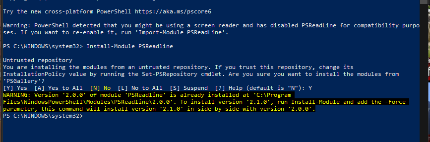 If You Want To Re Enable It Run Import Module Psreadline · Issue 7211 · Microsoftdocs 0200
