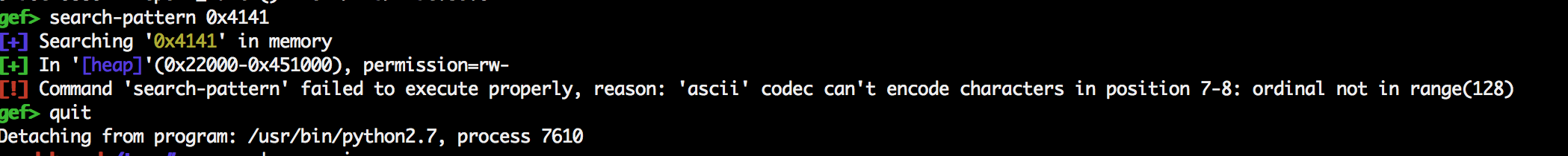 Searching patter fails because of bad characters · Issue #272 · hugsy/gef · GitHub