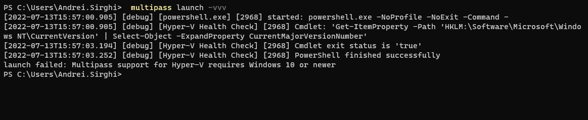 Multipass support for Hyper-V requires Windows 10 or newer · Issue ...