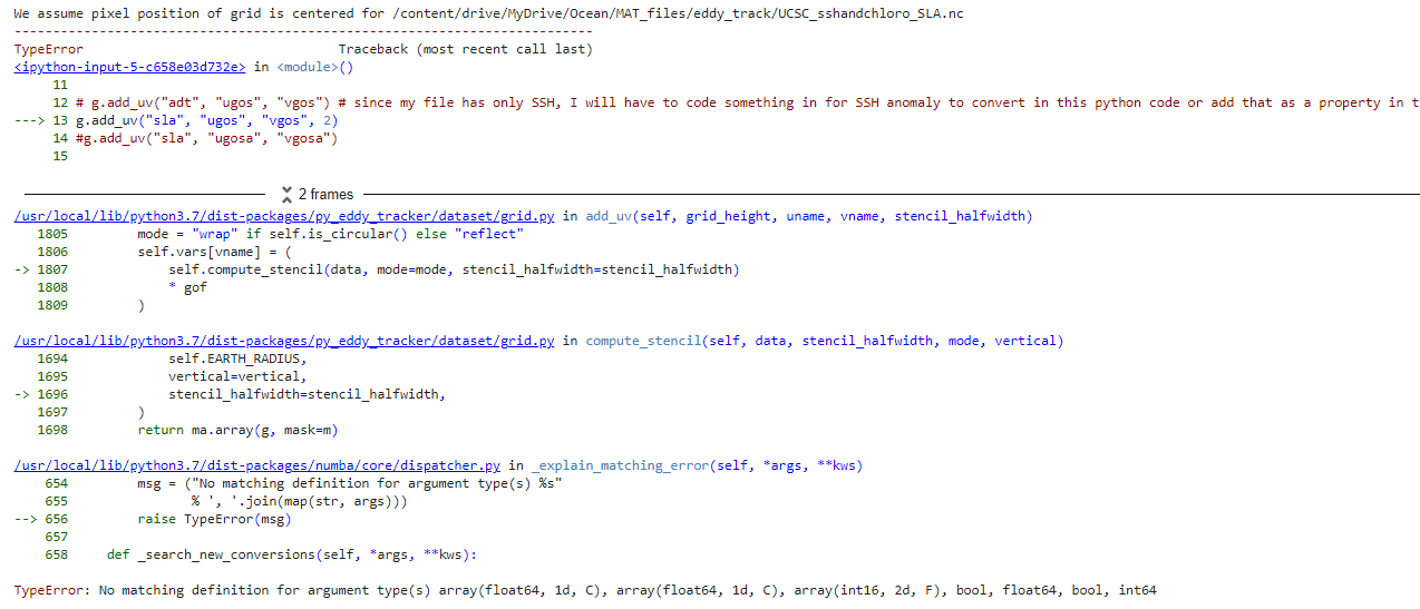 Errors from add_uv() function from eddy detection linking to compute_stencil() function · Issue ...