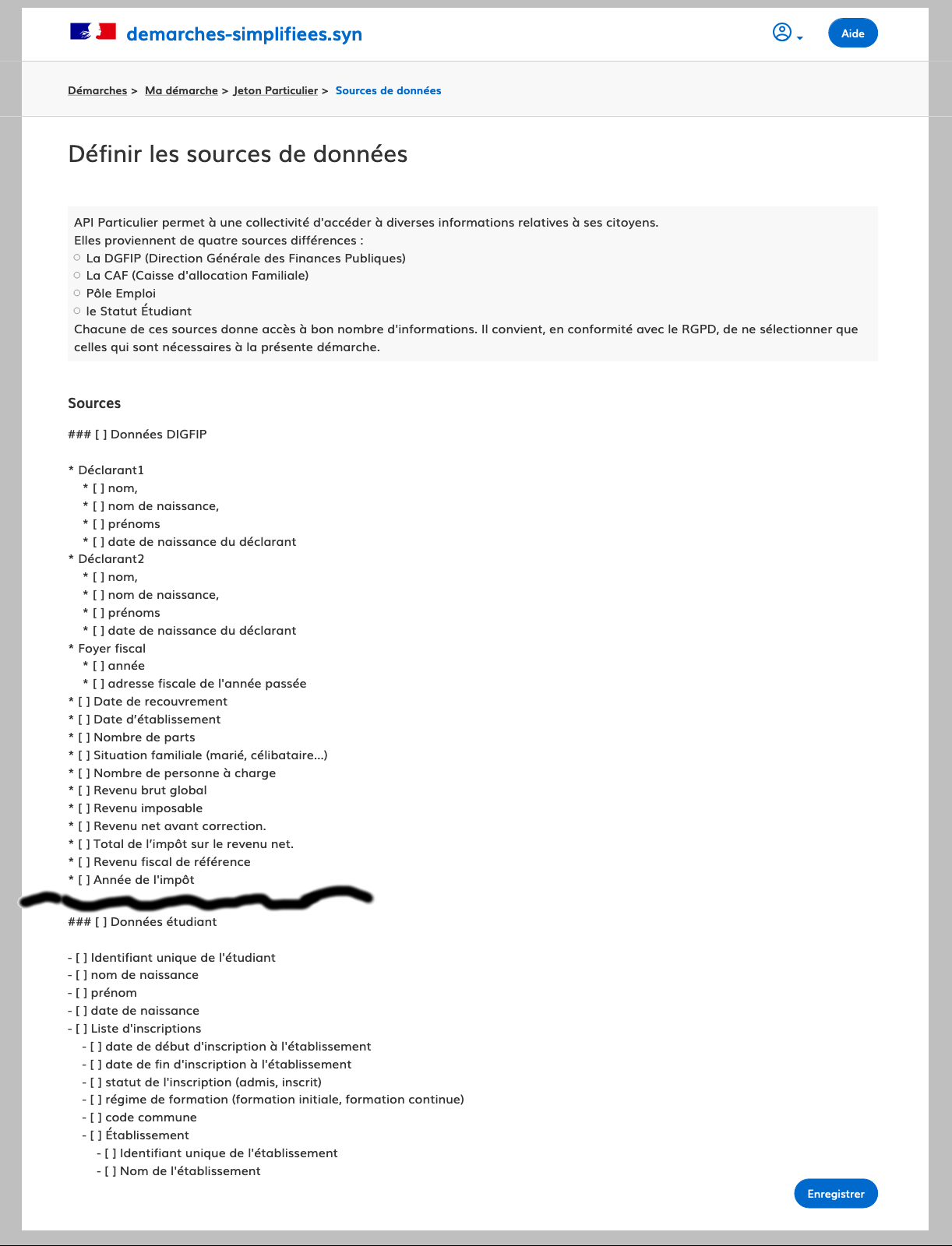 ETQ administrateur, je souhaite utiliser un jeton API Particulier sur une démarche à ...