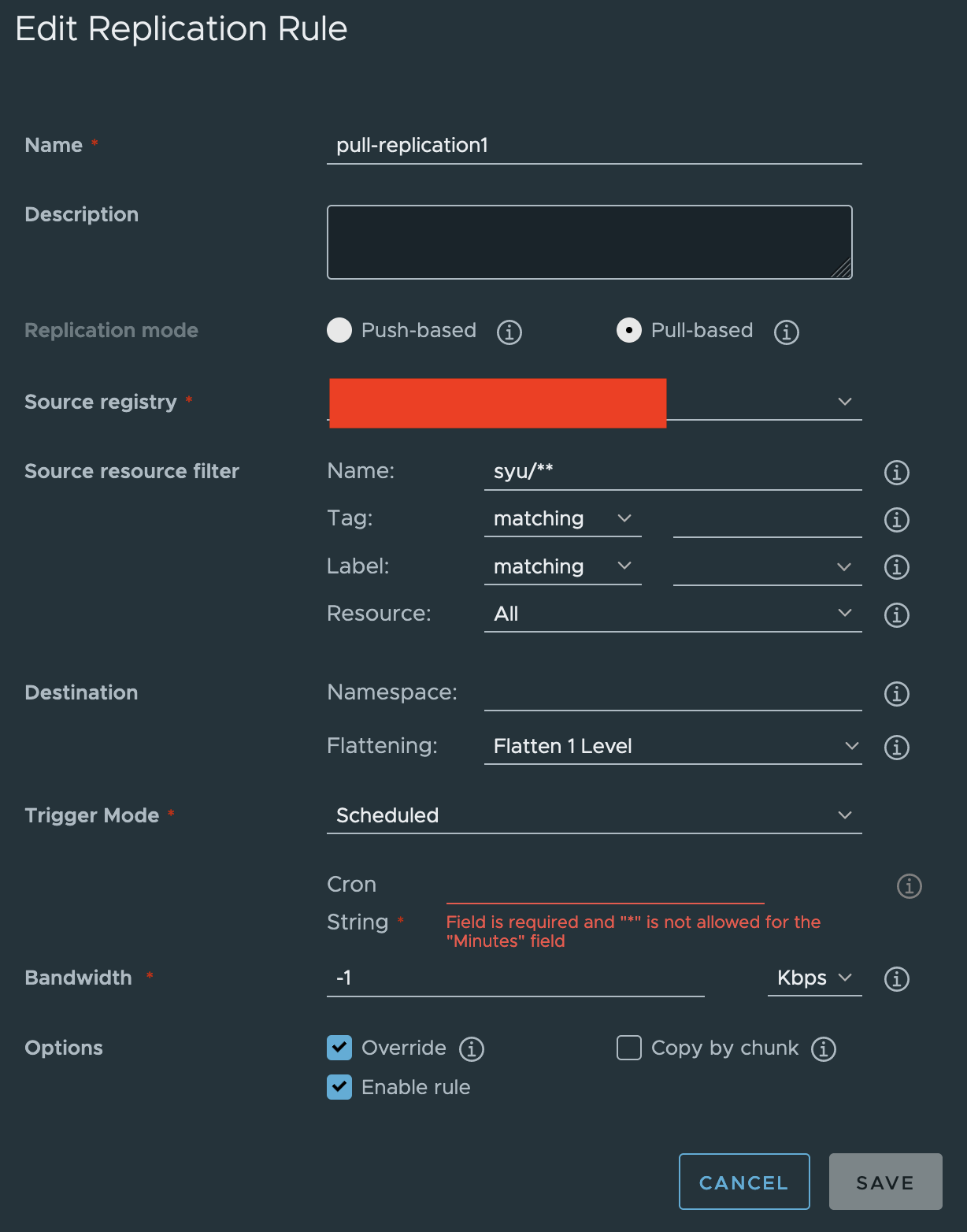 the cron string of scheduled replication policy is NOT fixed with 0 for ...