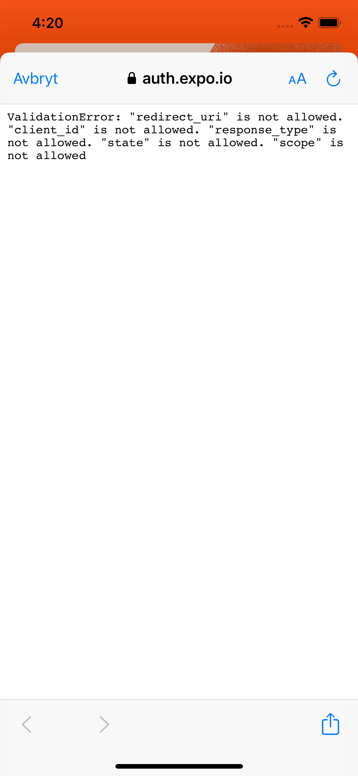 After upgrading the expo-auth-session to 4, an error occurs when calling authUrl with startAsync ...