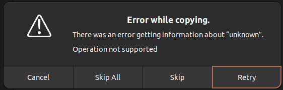 Copy and paste of file errors with "There was an error getting ...