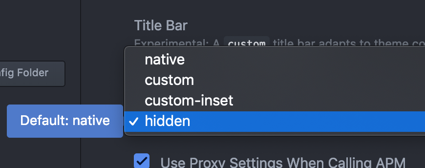 Mac: allow to hide title bar altogether · Issue #78302 · microsoft/vscode · GitHub
