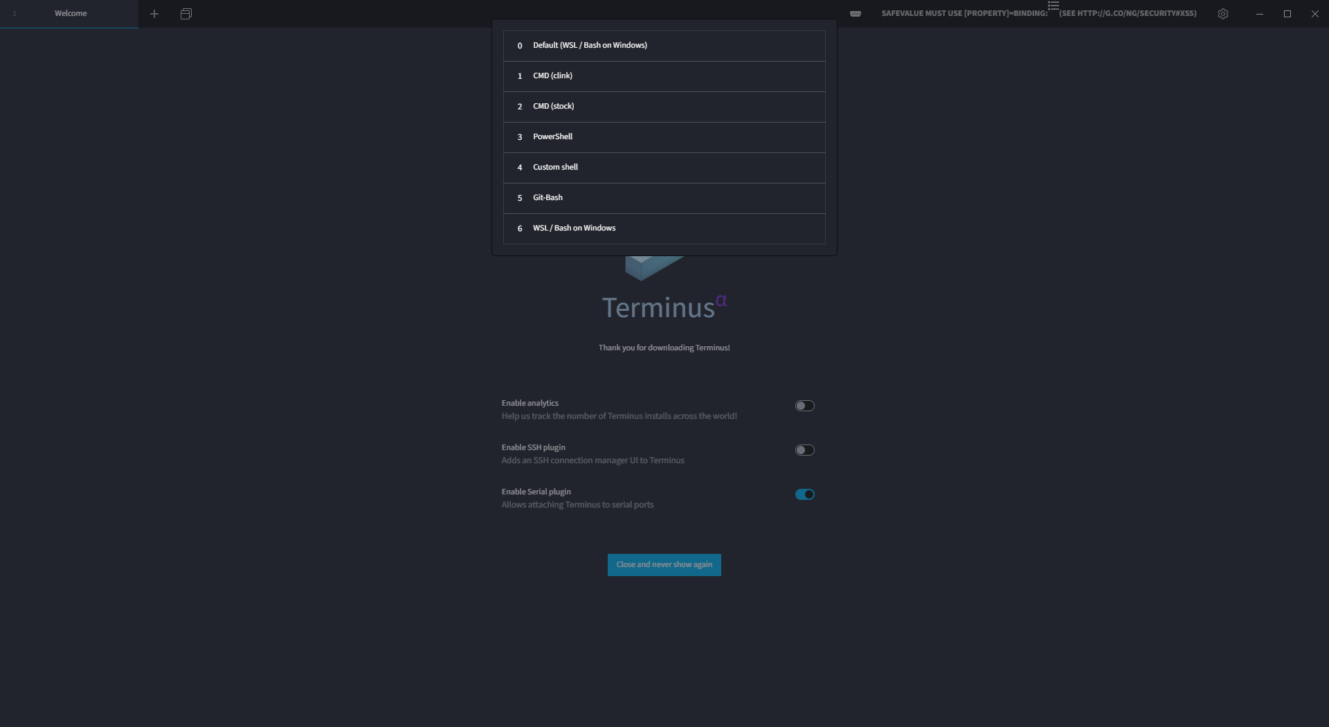 safevalue must use [property]=binding · Issue #1769 · Eugeny/tabby · GitHub