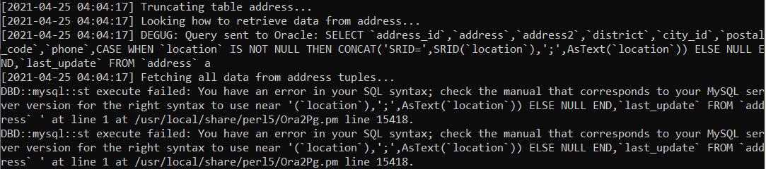 Data Migration Issues With Mysql Sakila Database · Issue 1149 · Darold 9290
