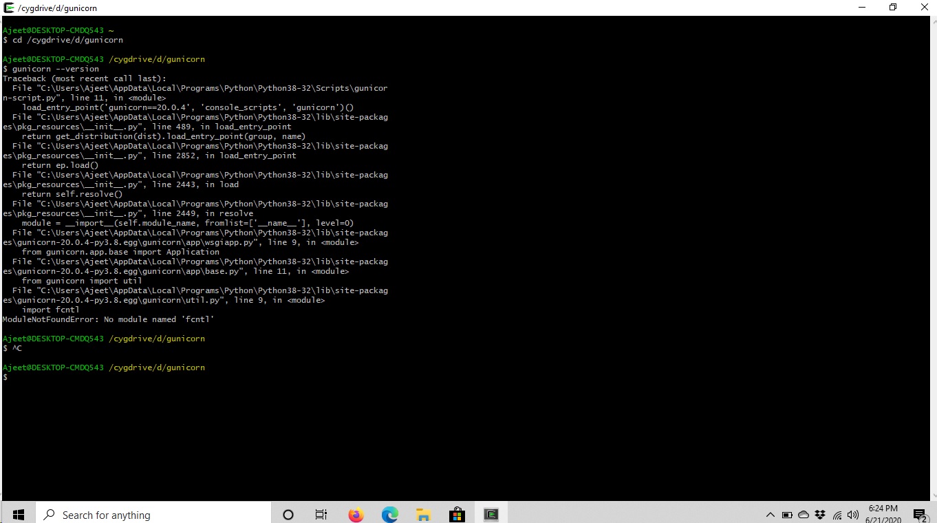 Gunicorn Installation And Configuration Issues On Cygwin Terminal Window 10 · Issue 2364