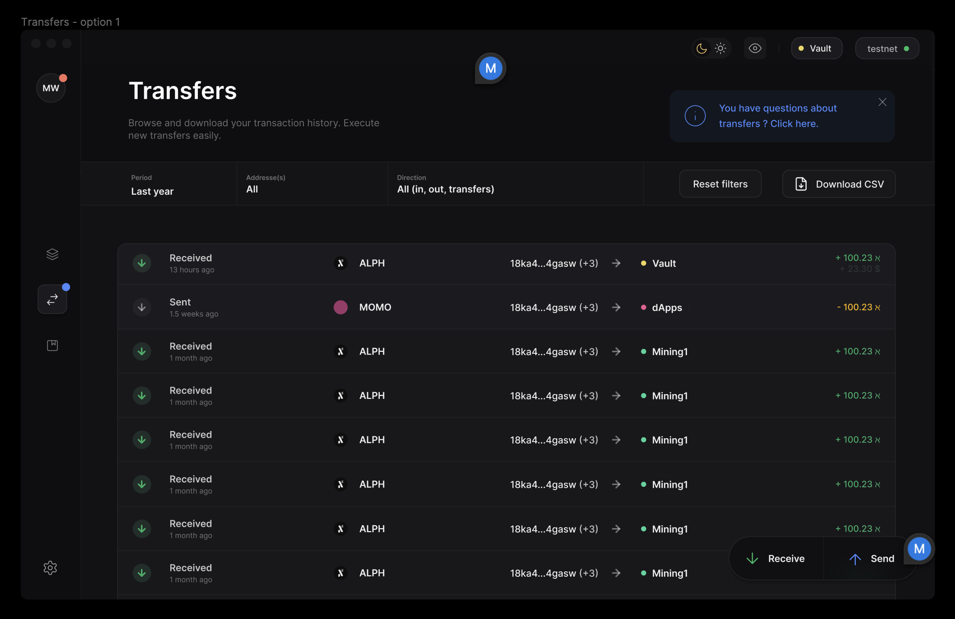 Implement filtering options in Transfers page · Issue #430 · alephium/desktop-wallet · GitHub
